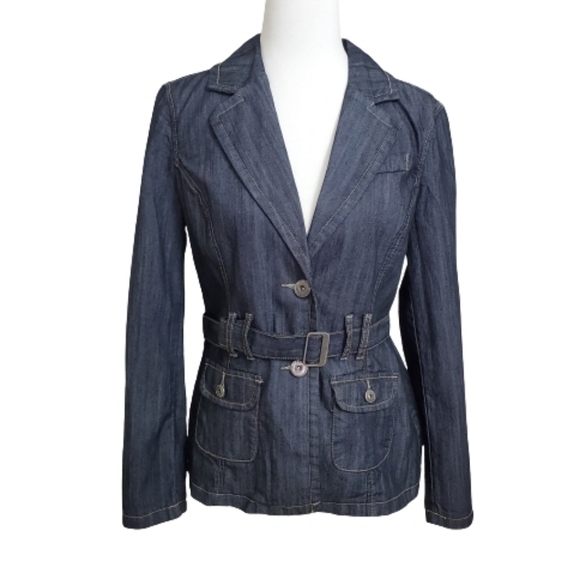 Baccini | Jackets & Coats | Baccini Belted V Neck Denim Jacket | Poshmark